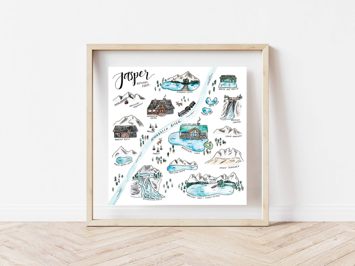 Jasper Alberta Watercolour Map Print: 12x12" Print – BIGGLE Souvenirs ...